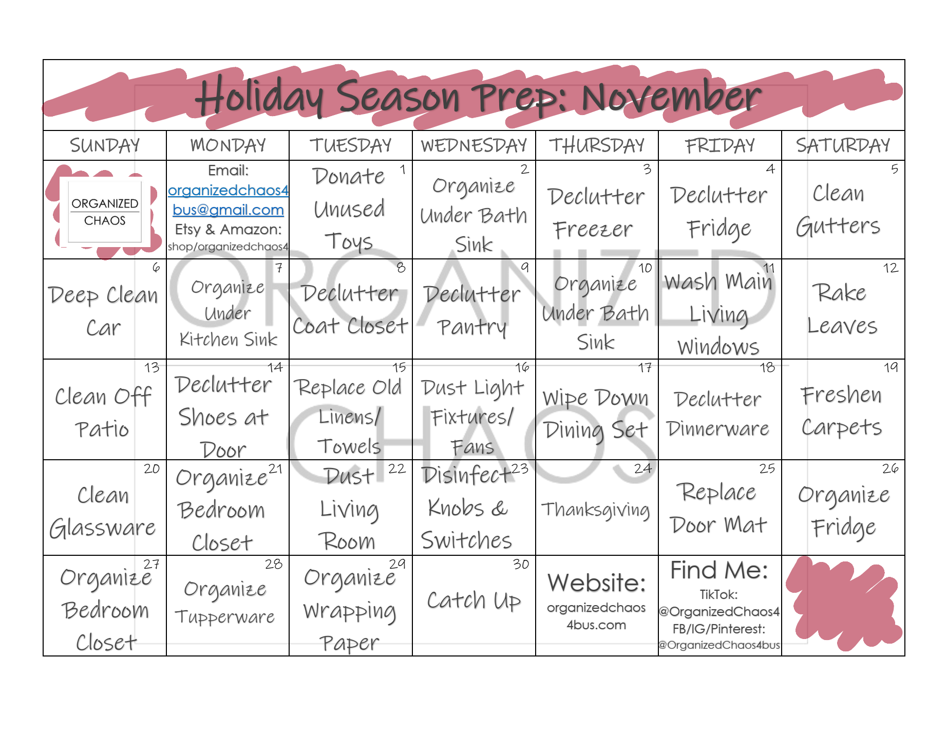Holiday Prep – November Calendar – Organized Chaos