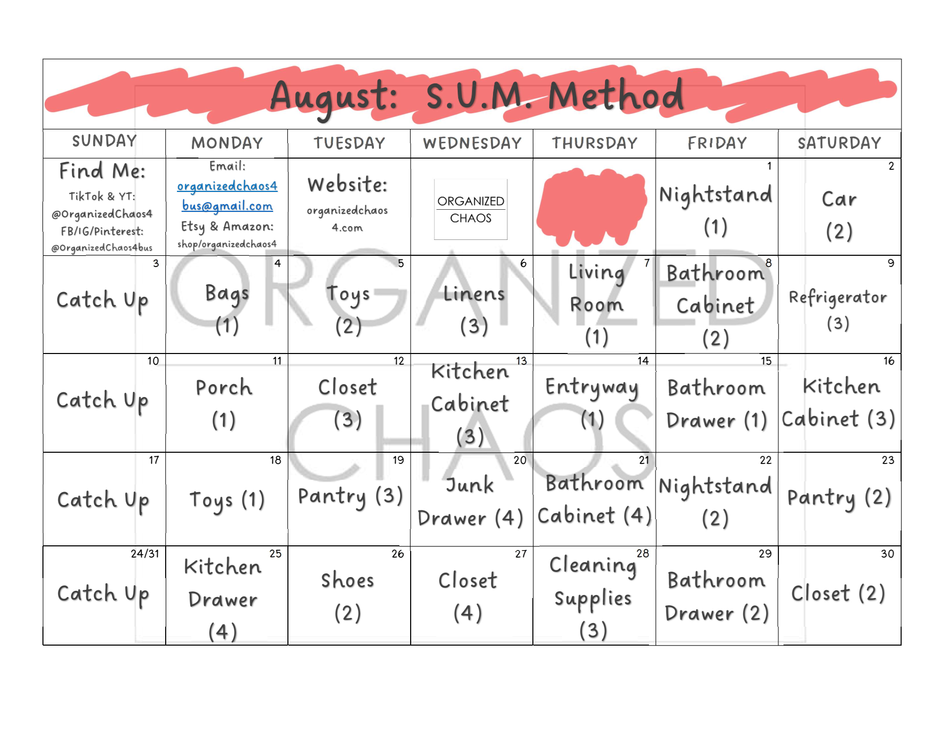 August Calendar: S.U.M. Method – Organized Chaos