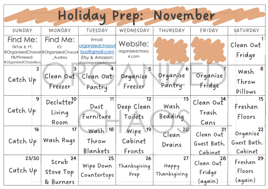 Holiday Prep: November Cleaning Calendar – Organized Chaos